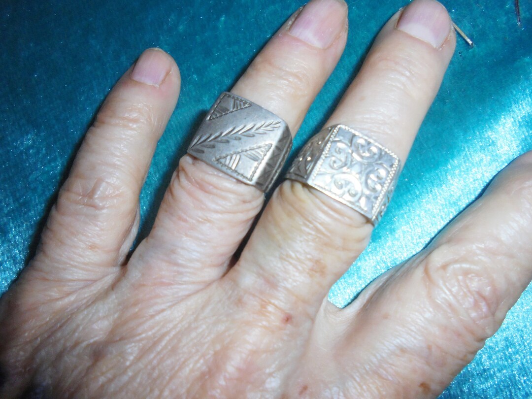 Moroccan Jewelry, 2 Unisex Worn Old Silver Rings-one Wheat Symbol, Both Berber, 1 Lovely ...
