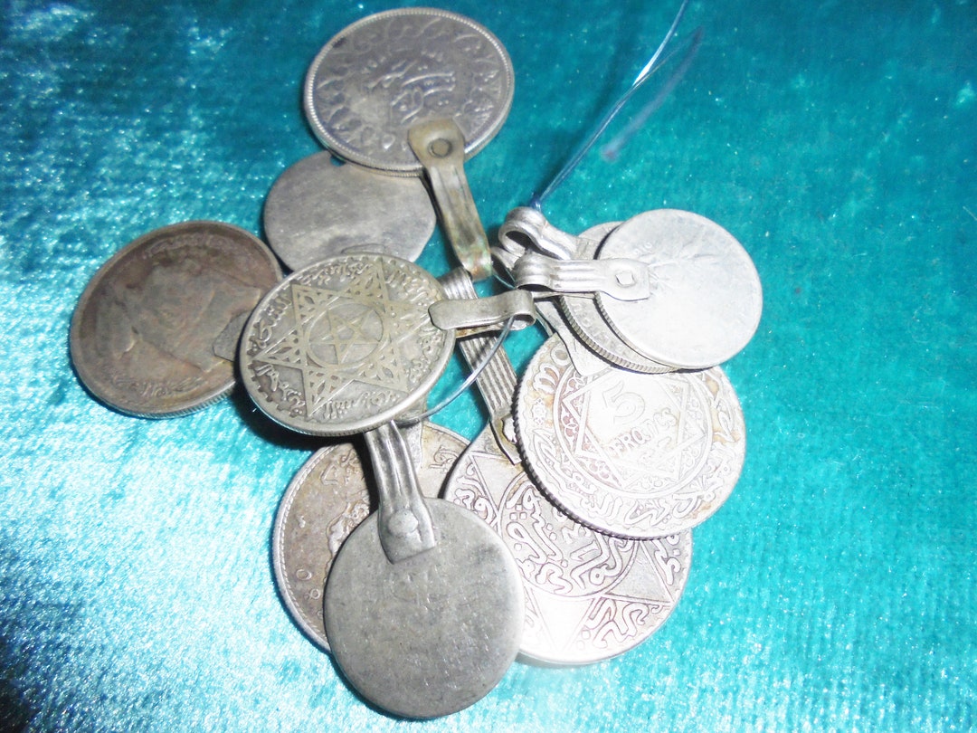 Moroccan Jewelry, Lot Old Silver Berber Coin Pendants, Varied Coins, to ...
