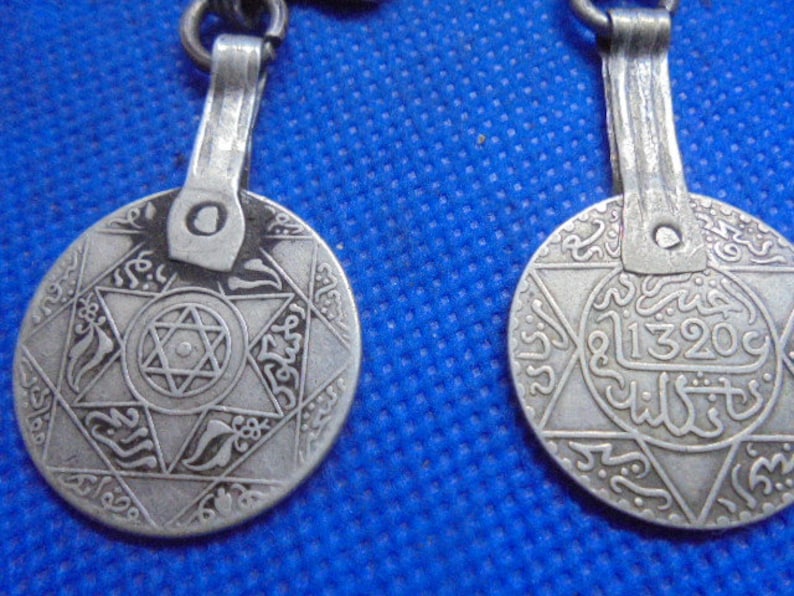 Moroccan Jewelry, Old Silver, Glass, Silver Coin Berber Pendant, 6 by 3 ...