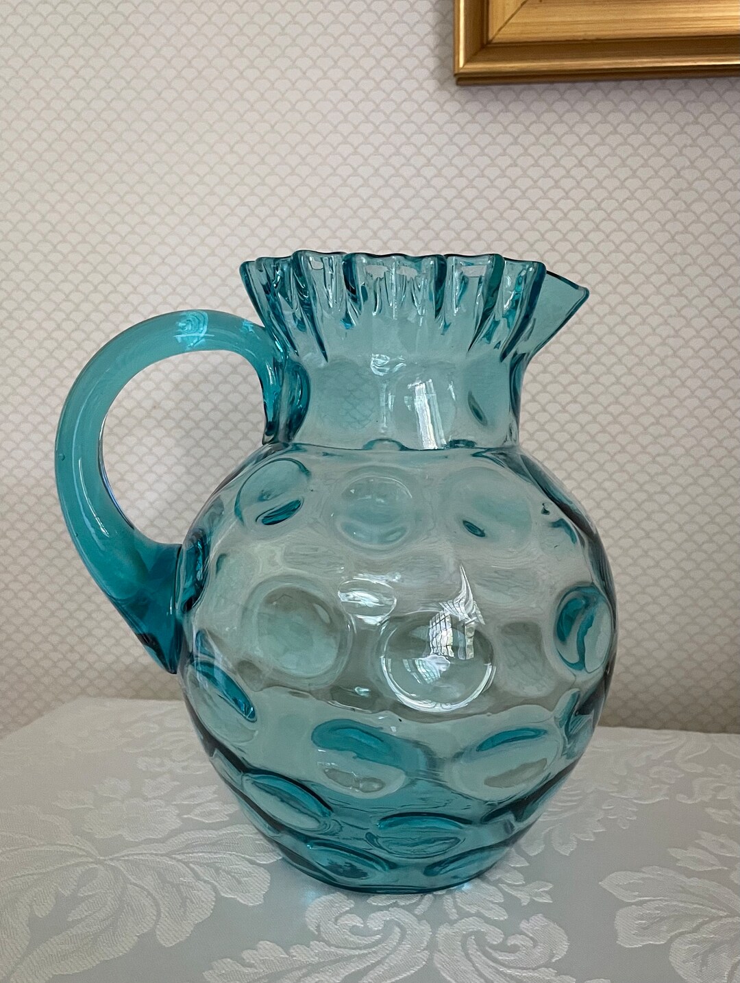 Large Fenton Coin Dot Beverage Pitcher Capri Blue - Etsy