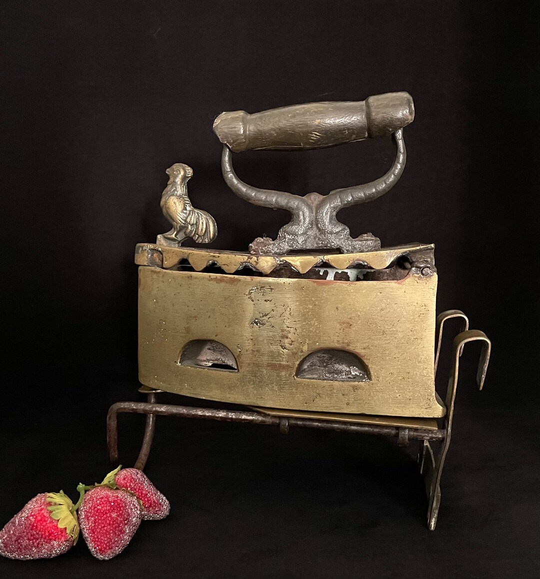 Antique Brass Coal Flat Iron With French Cockerel Opener With Brass ...