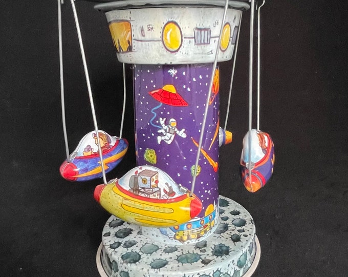 Schylling Lithograph Tin Rocket Carousel Collector Series - Etsy