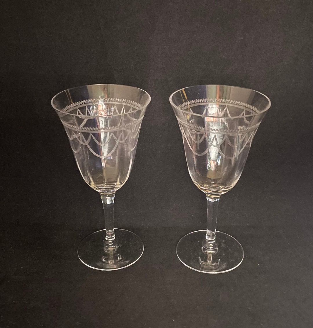 Antique Tiffin Needle Etched Swag Water / Wine Glass (set of 2) - Etsy