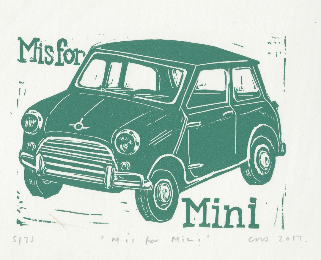M is for Mini From My Linocut Alphabet of Classic Cars/motorcycles - Etsy