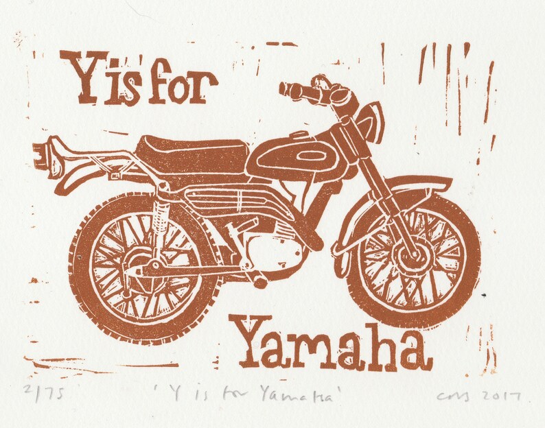 Y is for Yamaha From My Linocut Alphabet of Classic Cars/motorcycles - Etsy