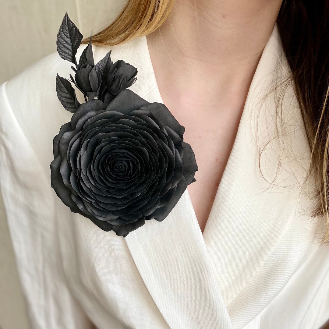 Large Black Rose Brooch. Oversize Brooch. Flower Pin. Gift for Her ...