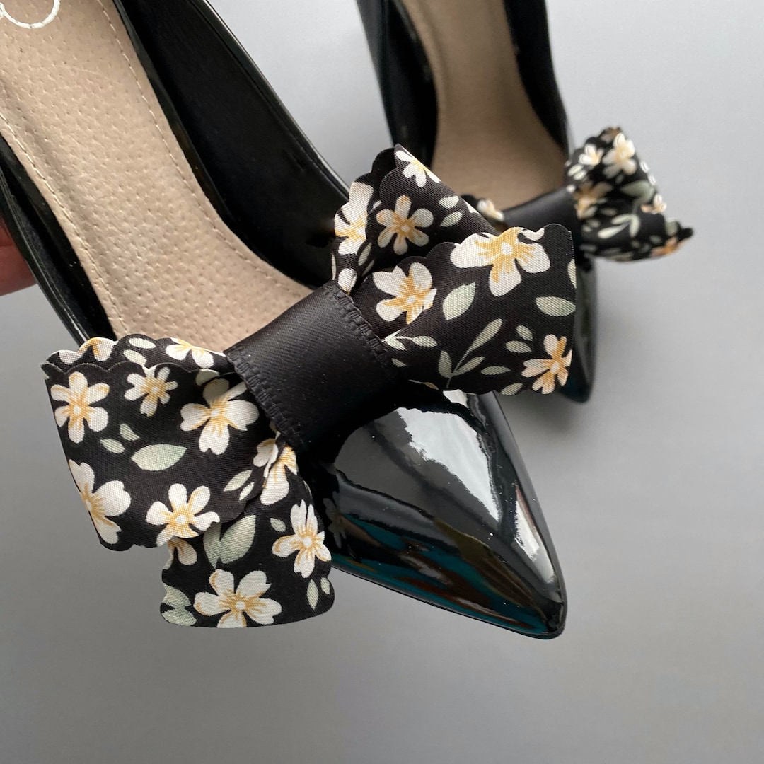 Black Bow Shoe Clips With Flowers. Set of 2. Gift for Her. - Etsy