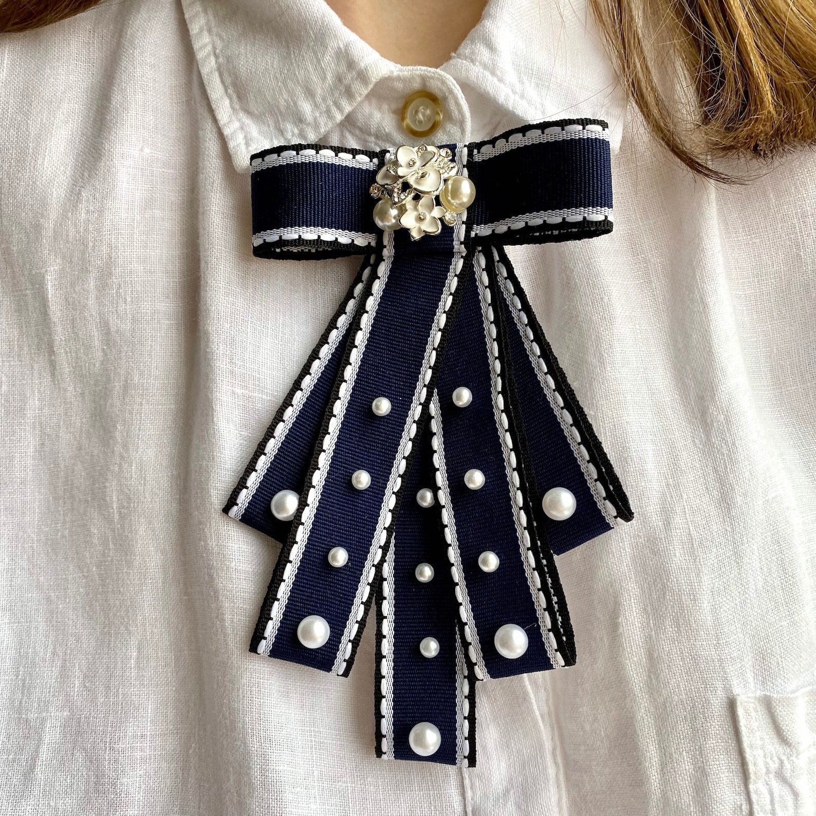 Bow Brooch for Women With Pearls. Handmade Women Brooch. Gift - Etsy