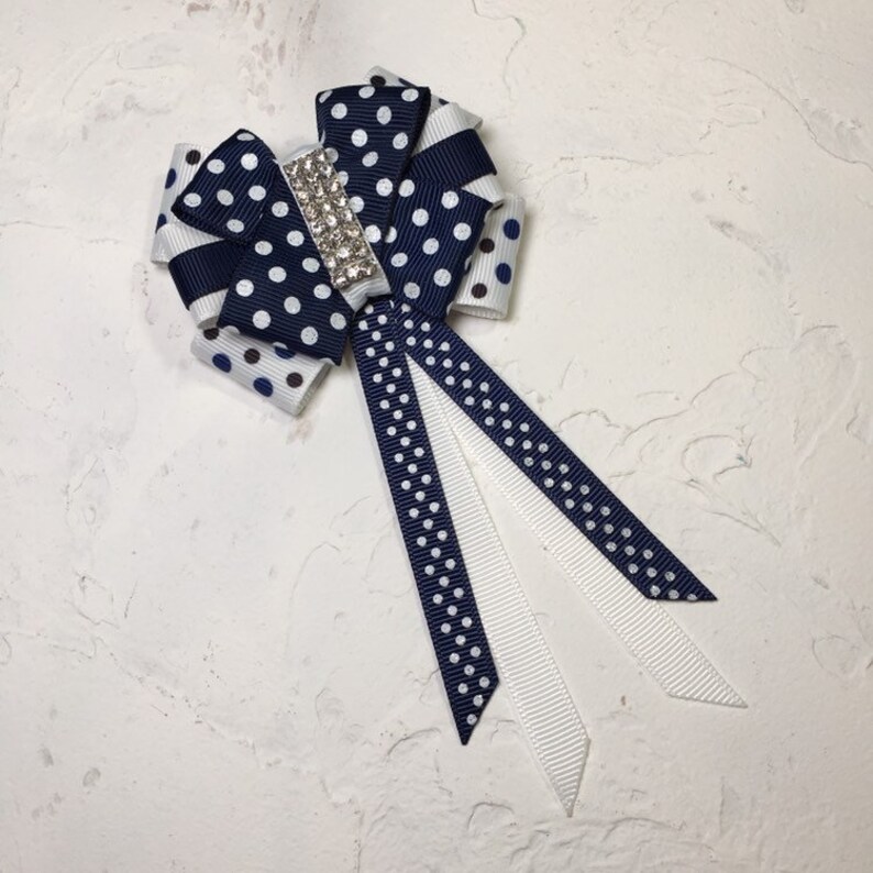 Blue Ribbon Textile Brooch. Navy Polka Dots Bow Brooch Tie. | Etsy