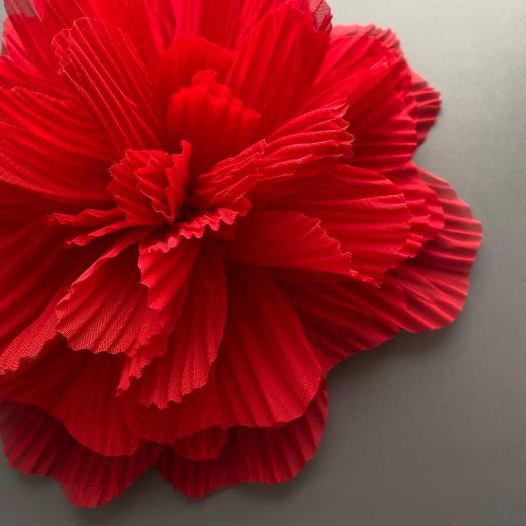 Extra Large Chiffon Pleated Red PEONY Brooch. Bridal Oversize Brooch ...