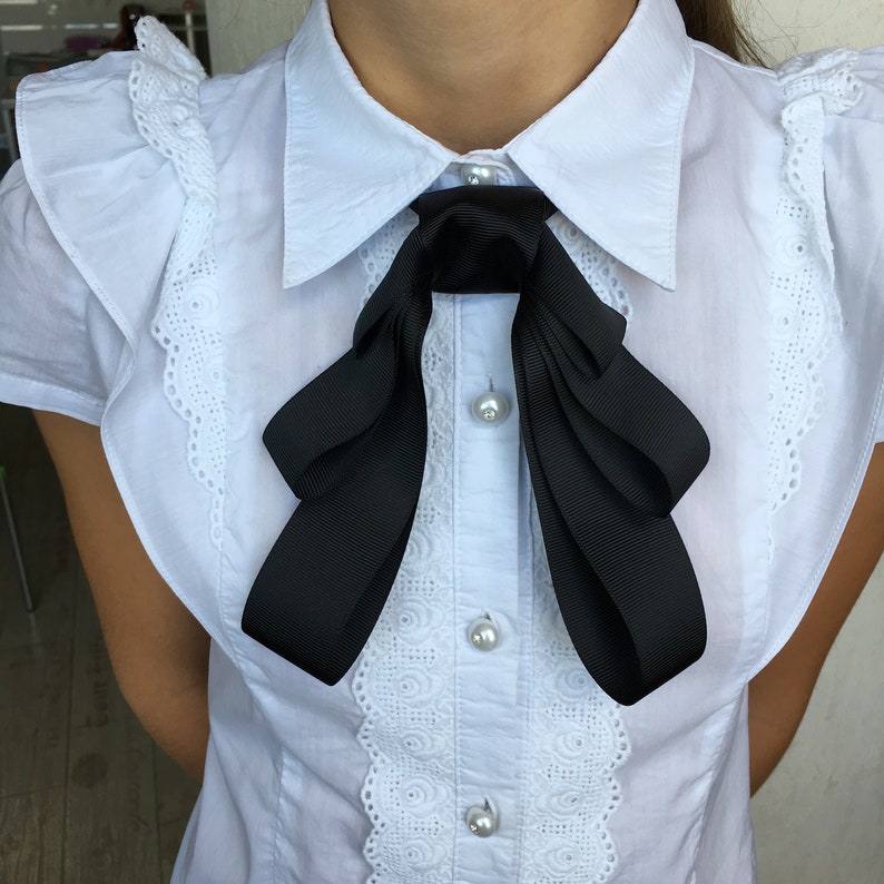 Black bow ties for women. Handmade elegant ladies neckties. | Etsy