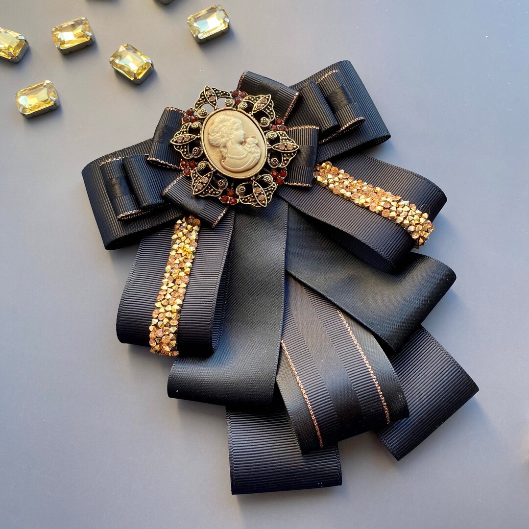 Vintage Style Black Brooch With Cameo. Victorian Style, Steampunk ...
