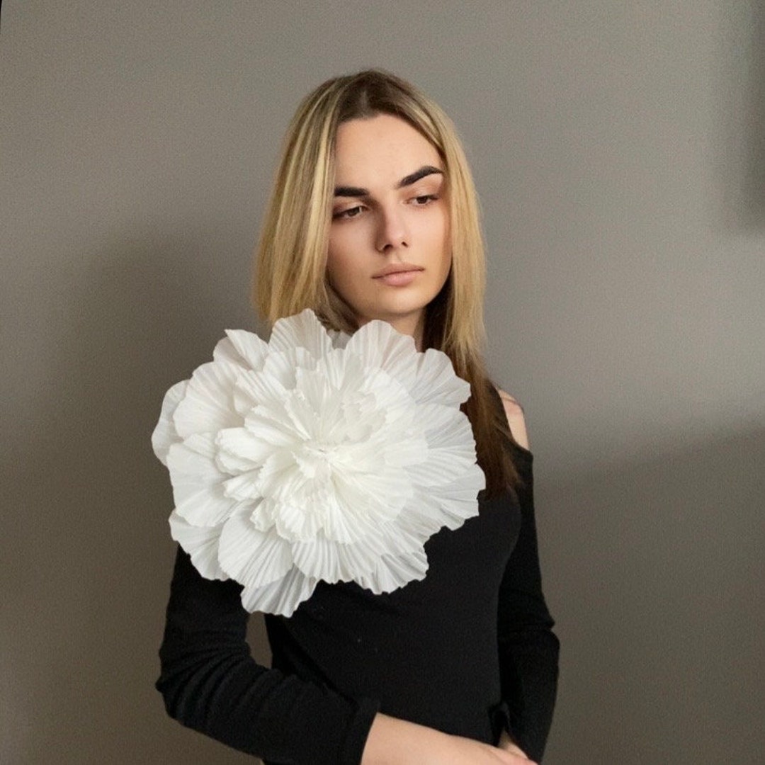 Oversized Ivory Chiffon Peony Brooch – Bridal Flower Pin - Etsy