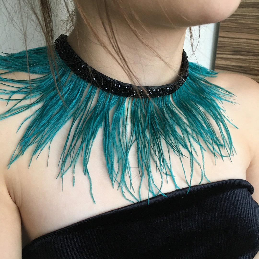 Emerald Feather Necklace Choker. Gift for Her. Ostrich Necklace. - Etsy