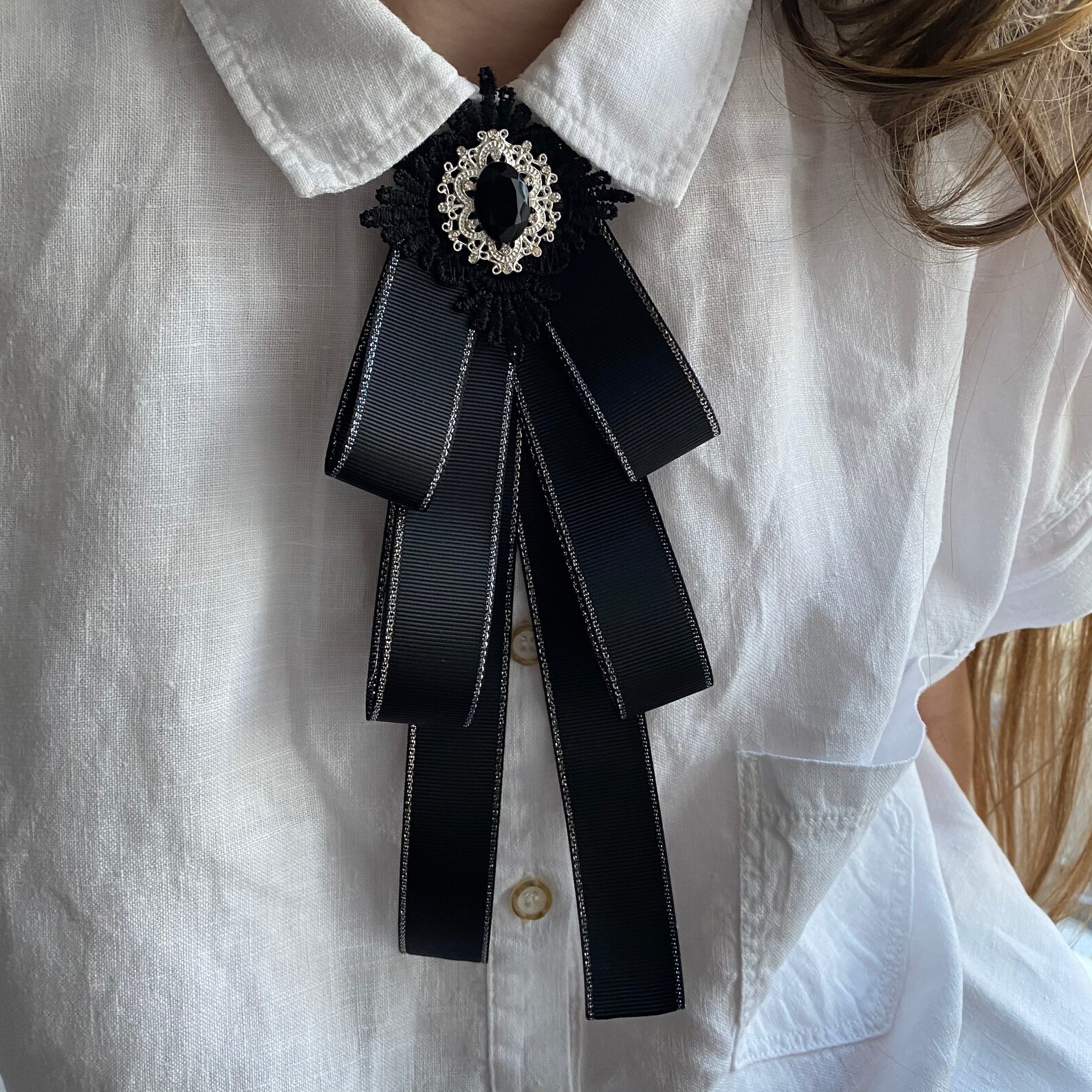 Black Bow Brooch Tie for Women. Halloween Brooch. Handmade - Etsy