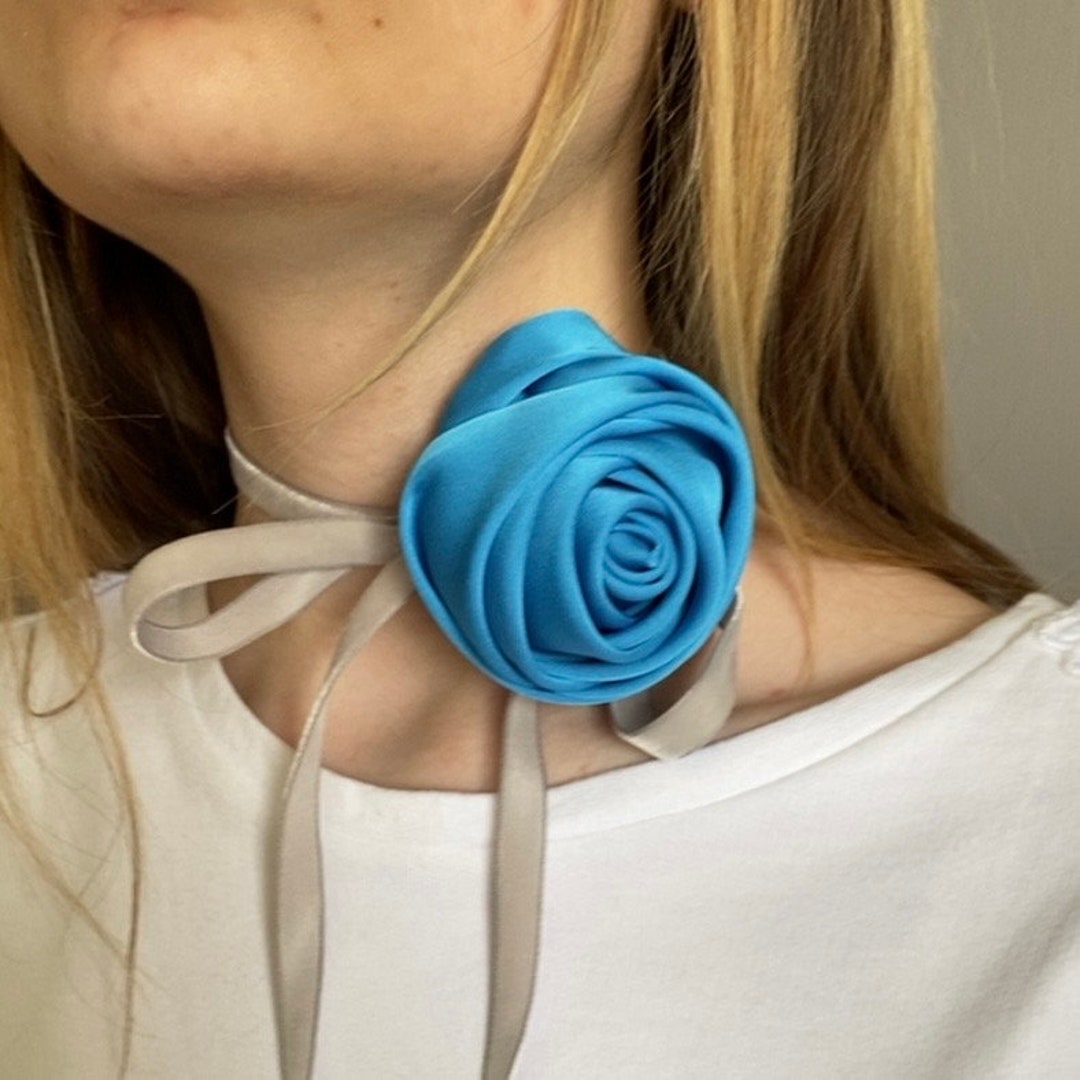 Blue Flower Choker. Silk Rose Choker. Bohemian Necklace. Choker for ...