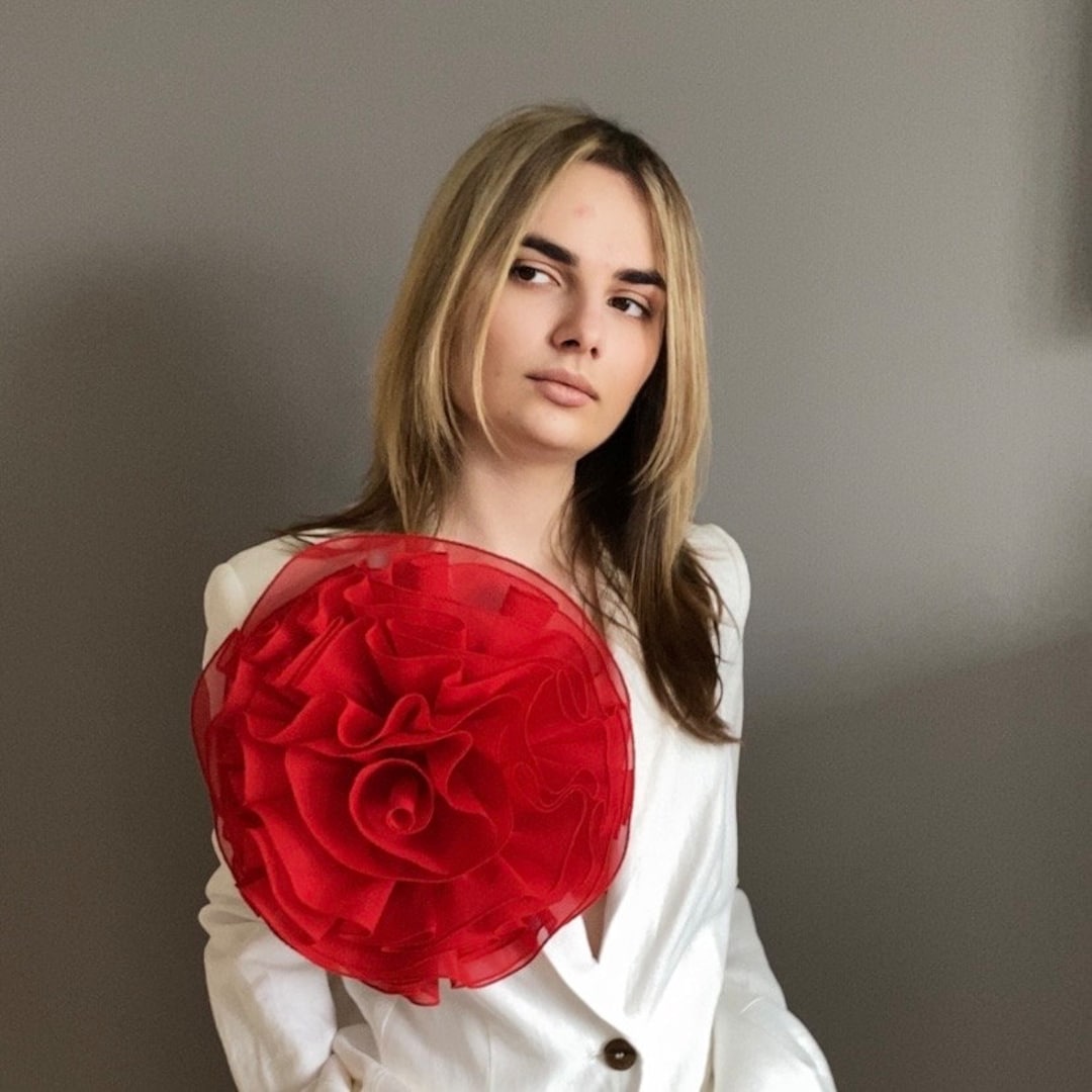 Extra Large Red Chiffon Rose Brooch, Statement Corsage Pin - Etsy