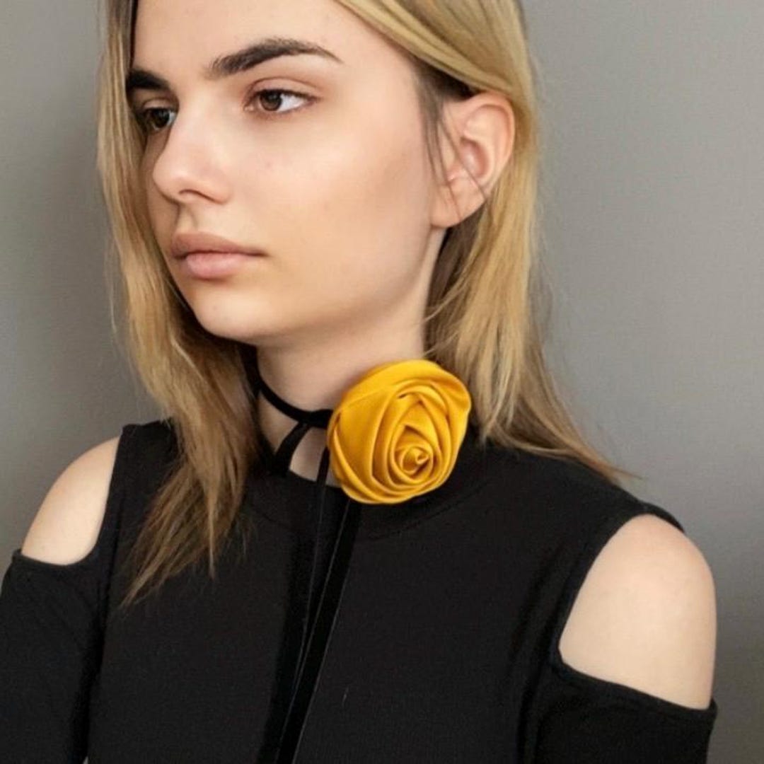 Gold Colour Flower Choker. Silk Rose Choker. Bohemian Necklace. Choker ...