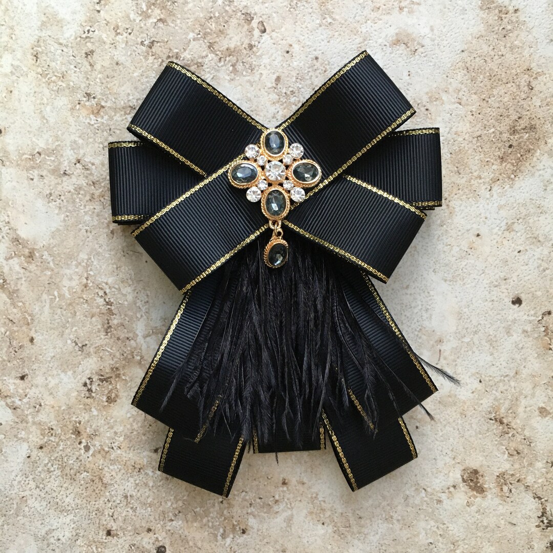 Black Ostrich Feather Brooch, Handmade Bat Collar Pin - Etsy