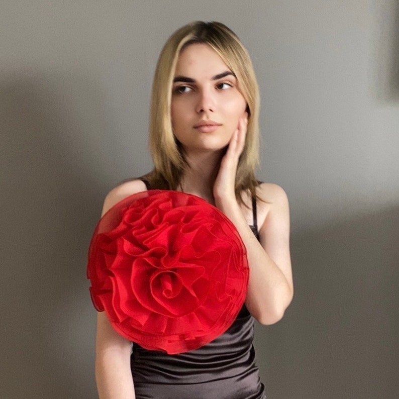Extra Large Red Chiffon Rose Brooch, Statement Corsage Pin - Etsy