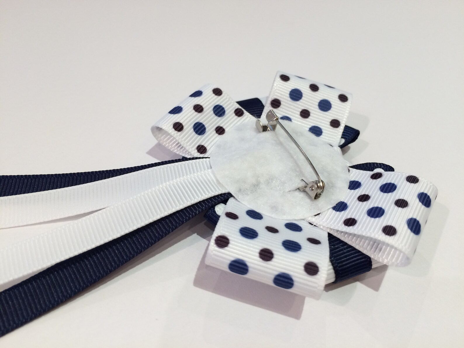 Blue Ribbon Textile Brooch. Navy Polka Dots Bow Brooch Tie. - Etsy