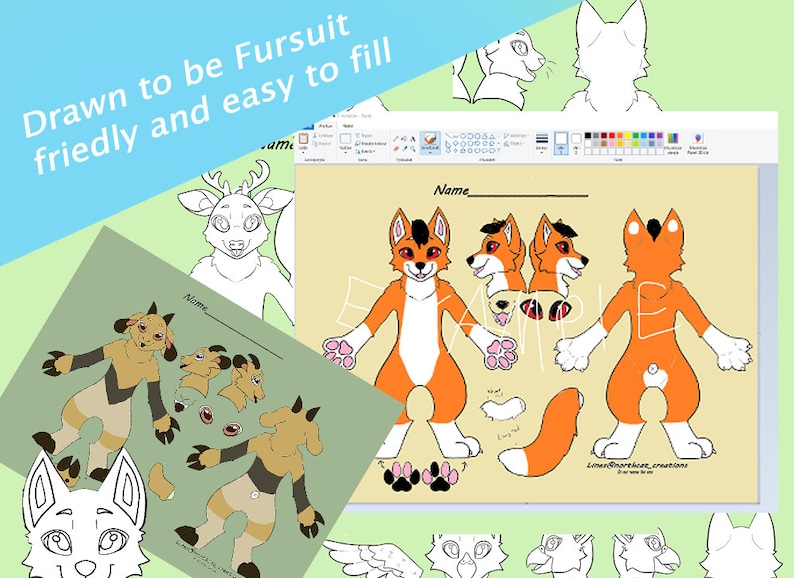 Fursuit Lineart Furry Reference Sheet - Etsy