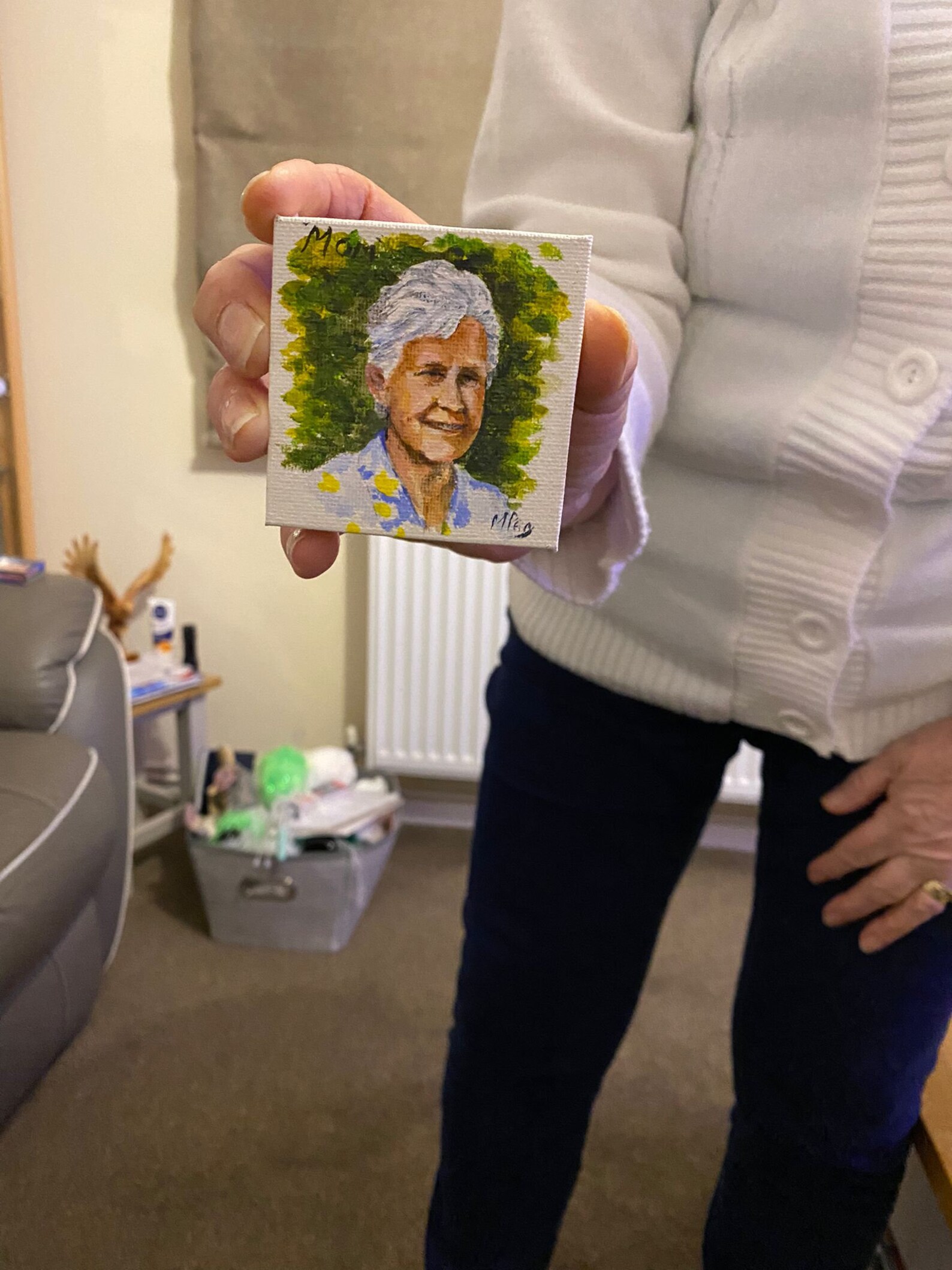 Mini Hand Painted Portrait on Mini Canvas Mounted on a Mini Wooden ...