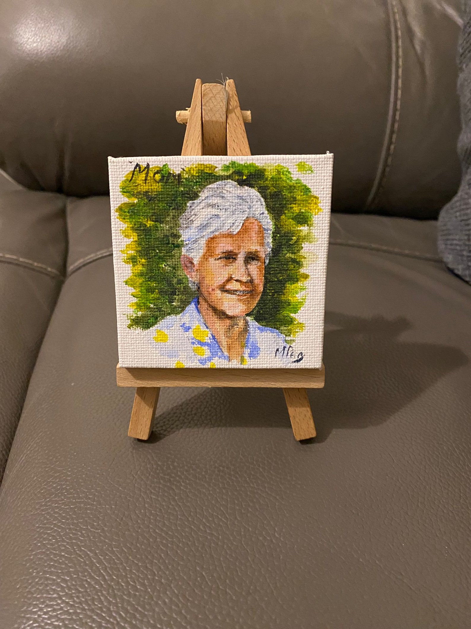 Mini Hand Painted Portrait on Mini Canvas Mounted on a Mini Wooden ...