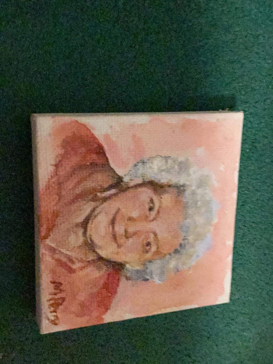 Mini Hand Painted Portrait on Mini Canvas Mounted on a Mini Wooden ...