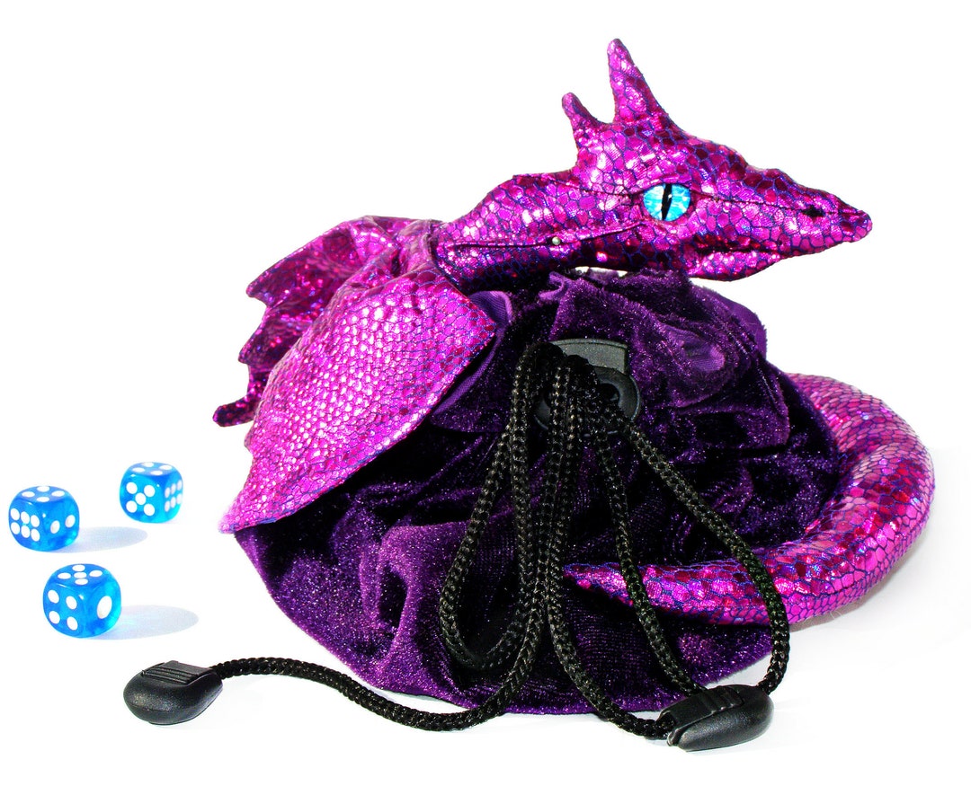 Purple Dragon Dice Bag DND Plush Pouch With Pockets - Etsy