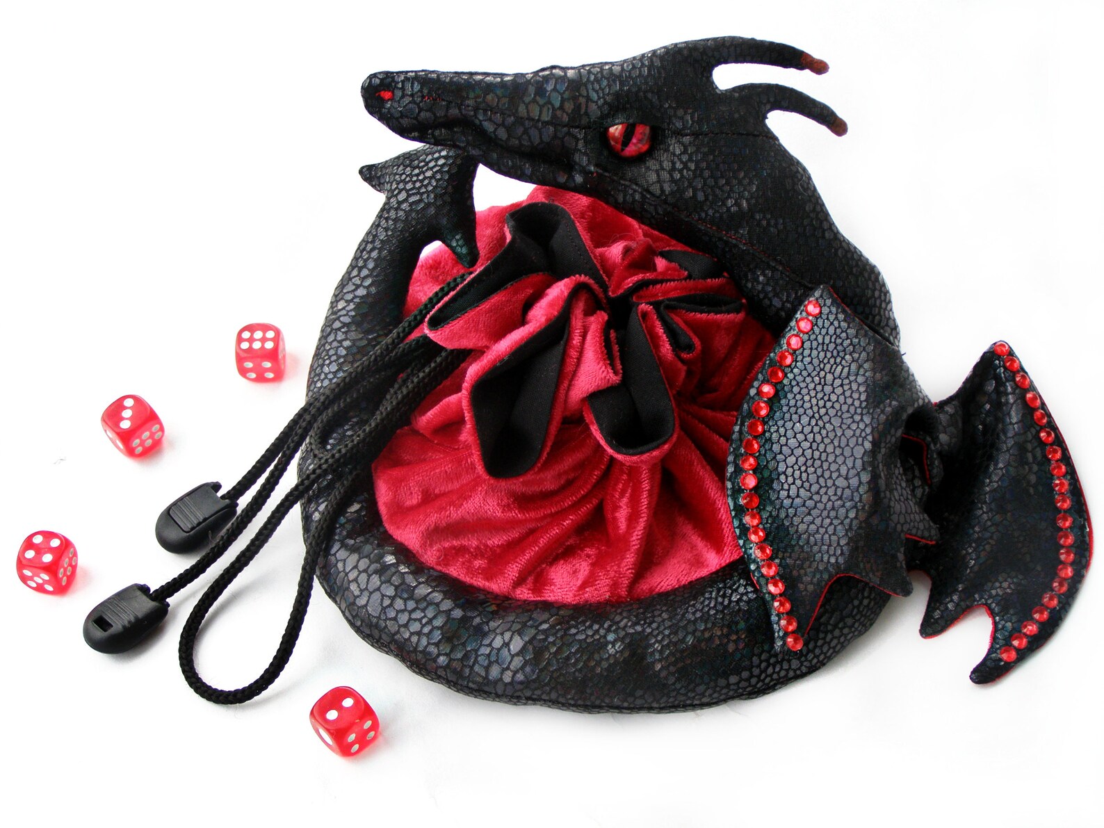 Red Dice Bag With Black Dragon. Large Dice Bag Pockets. Dice Pouch ...