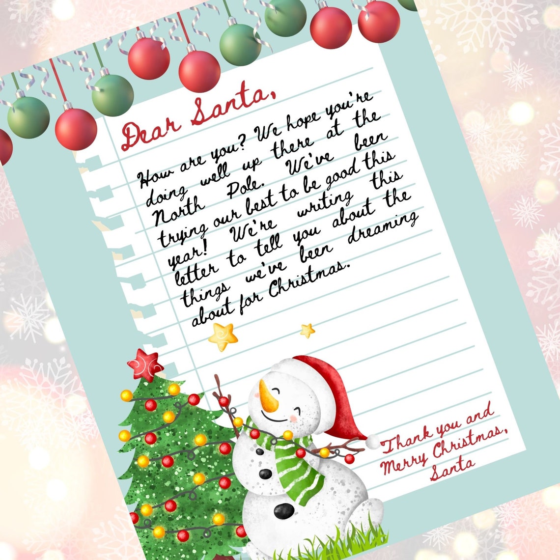Printable Christmas Stationery Digital Download, Kid's Christmas Letter ...