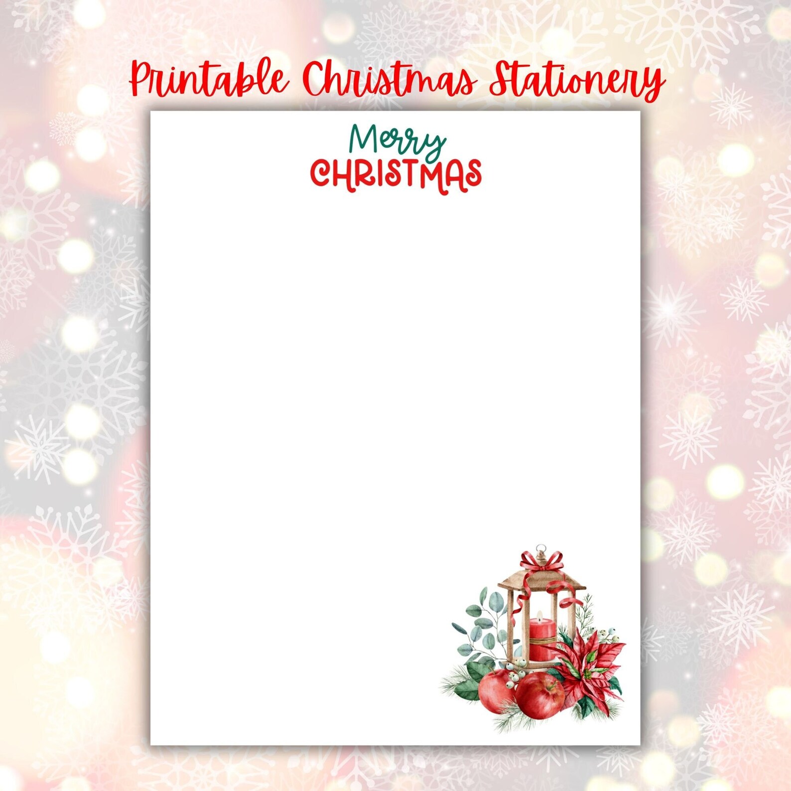 Printable Christmas Stationery, Digital Download, Christmas Stationery ...