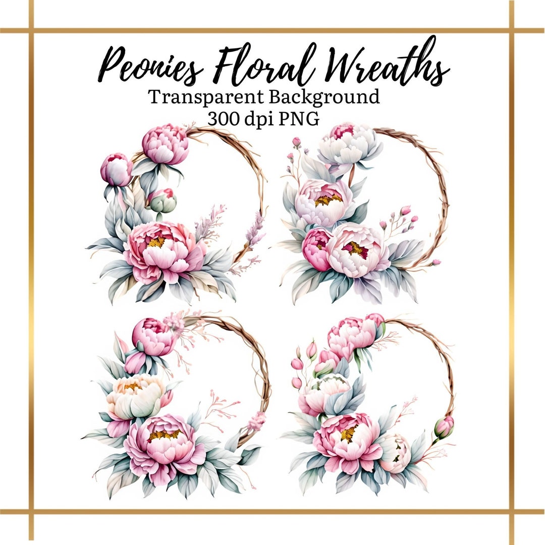 Flower Wedding Wreath Clipart, Peonies Wreaths, Wedding Invitation ...