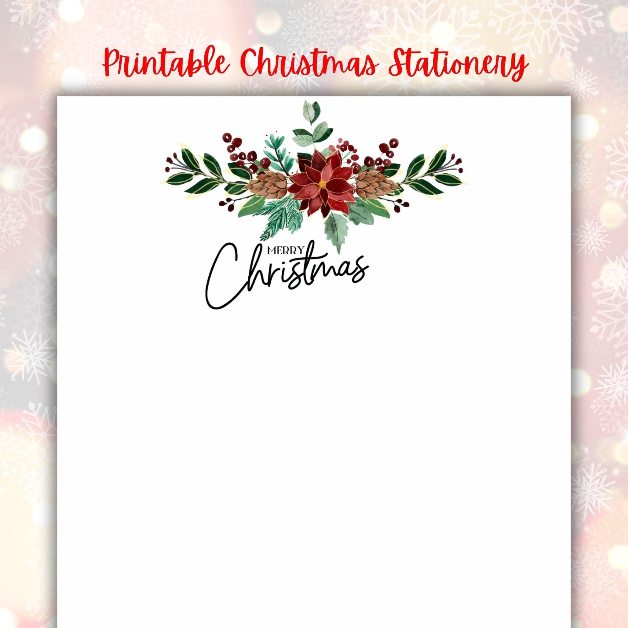 Printable Christmas Stationery, Digital Download, Christmas Stationery ...