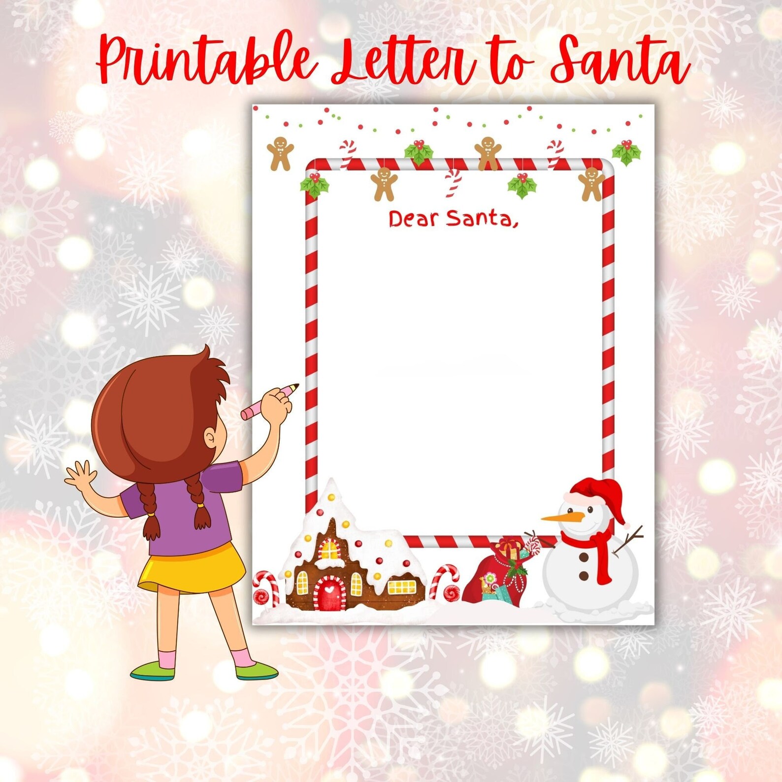 Printable Christmas Stationery Digital Download, Kid's Christmas Letter ...