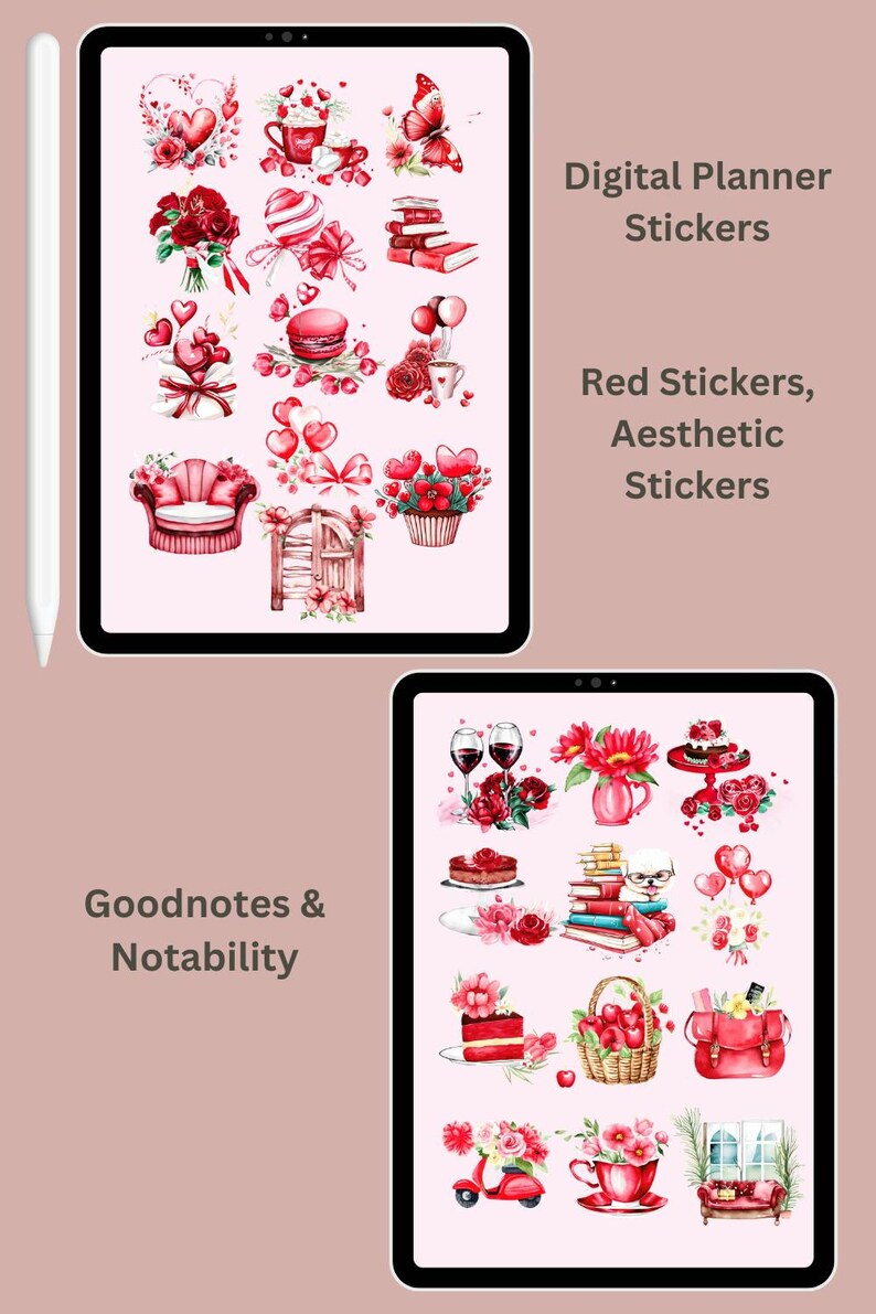 Red Digital Stickers, Goodnotes & Notability, Digital Planner Stickers ...