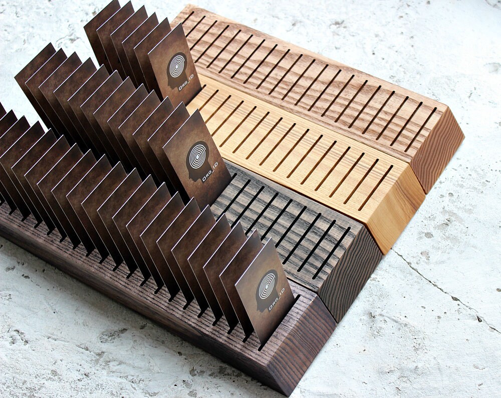 Vertical Card Holder Ash Wood Card Stand 20 Slots.business Card Holder ...
