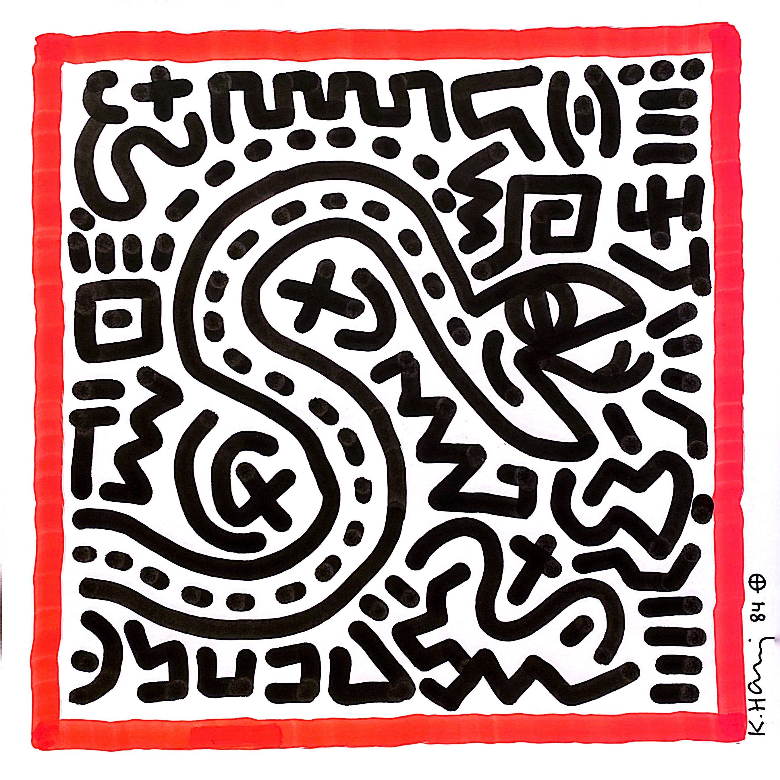 Keith Haring Marker on Paper Snake With Red Border Vintage - Etsy