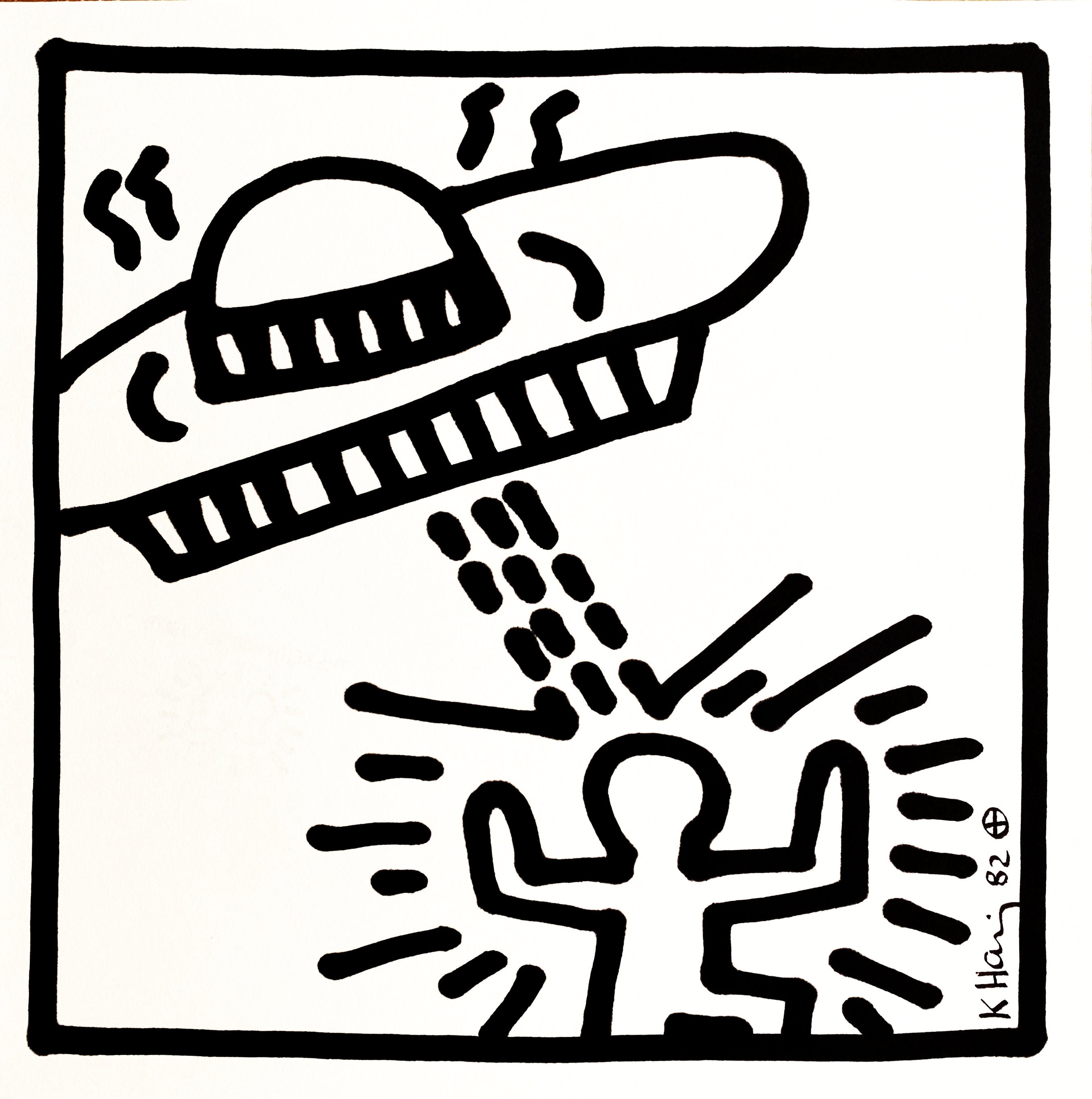 Keith Haring, Marker Drawing on Paper 1982, Spaceship Firing, Estate ...