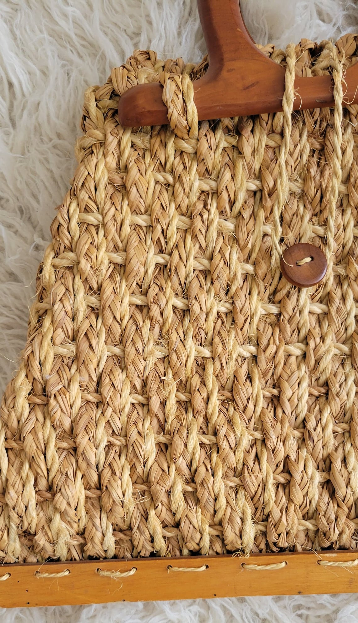 Oversized Raffia Straw Purse W/wood Handles - Etsy