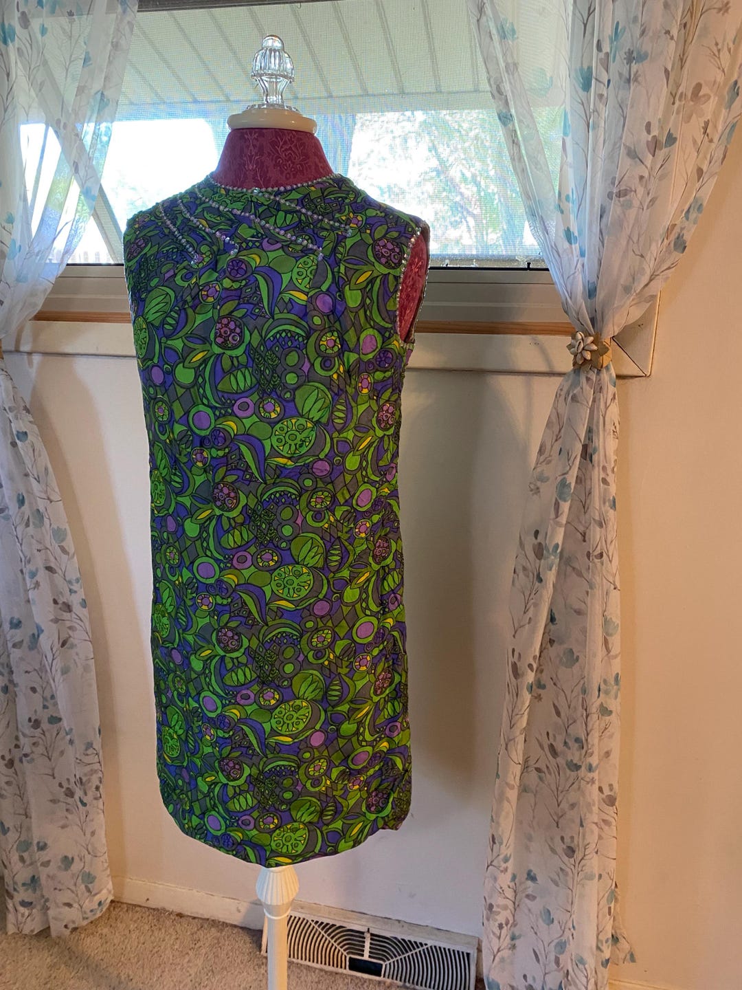 1960s Cicurel Mini Dress: Green Blue Floral Print, Sequins - Etsy