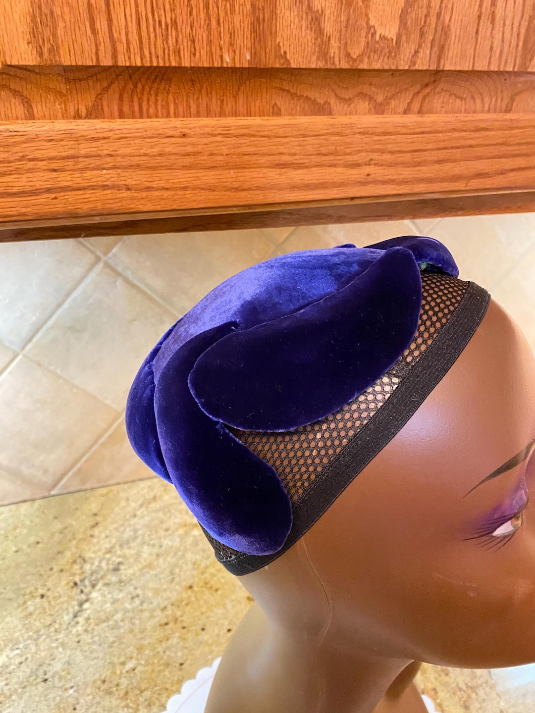 1950s Royal Blue Velvet Crescent Hat Size 22 by I. Magnin - Etsy