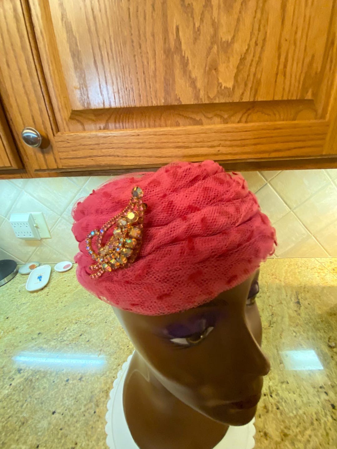 1960s Pink Pillbox Hat With Velvet Flecked Netting and Decorative ...