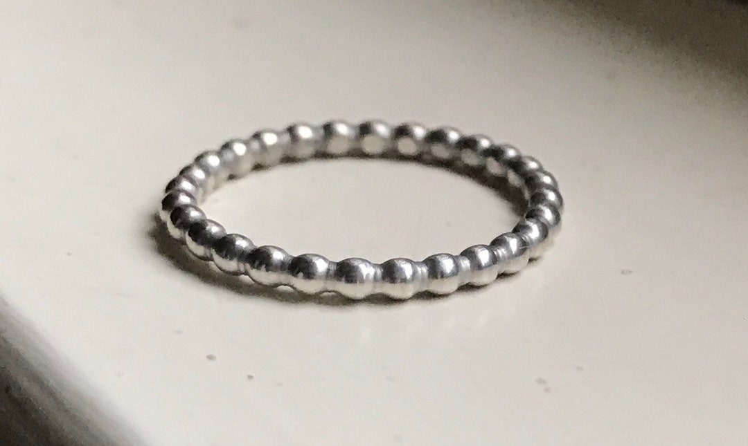 Sterling Silver Beaded Ring • Simple Dot Stacking Band - Etsy