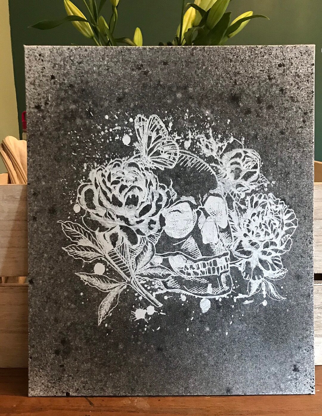 Gothic Peony Skull Screenprint Home Decor, Monochrome, Gift - Etsy