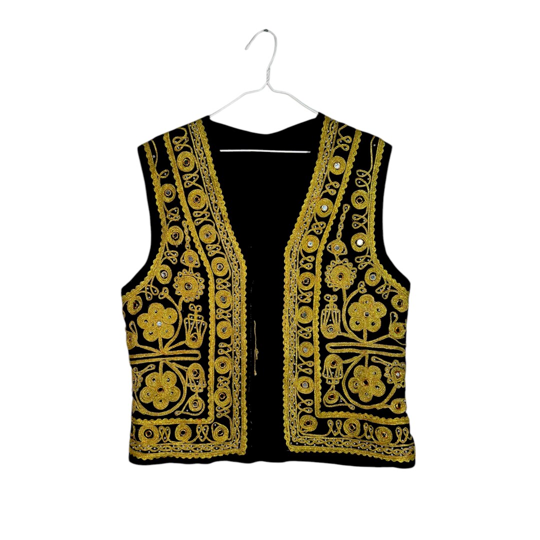 Vintage 70s Traditional Vest Retro Ethnic Boho Hippie Mirrored Gold ...