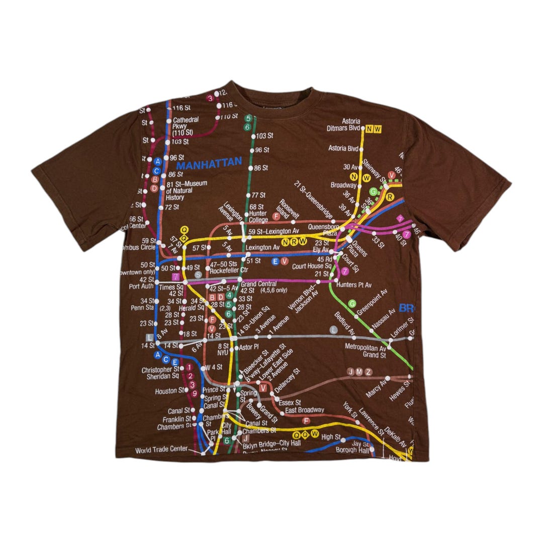 Vintage New York Subway Map T-shirt All-over Print Metro Line Brown Tee ...