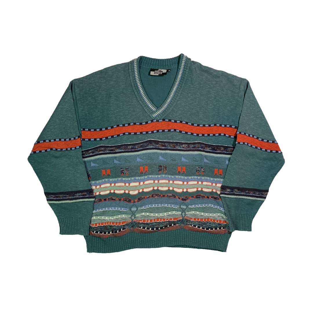 Vintage 90s Mode Monte Carlo Sweater Retro Textured 3D Knitted V-neck ...