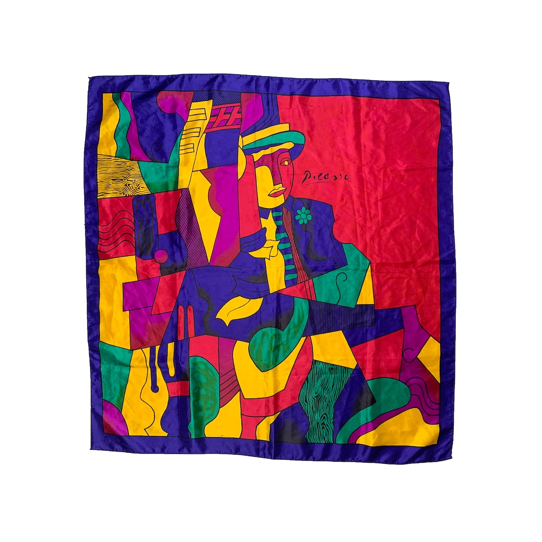 Vintage Picasso Silk Scarf Portrait Cubism Man Square Funky Abstract ...